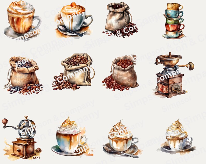 42 PNG Watercolor Coffe Shop Clipart Coffee Clipart Instant - Etsy