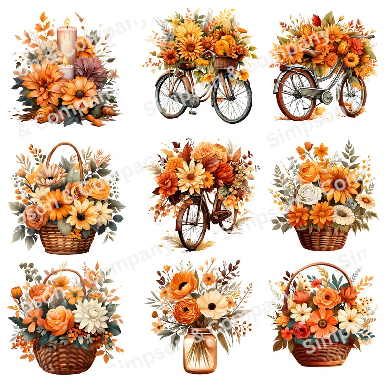 35 PNG Fall Floral Decor Clipart, Autumn Flowers Clipart, Instant ...