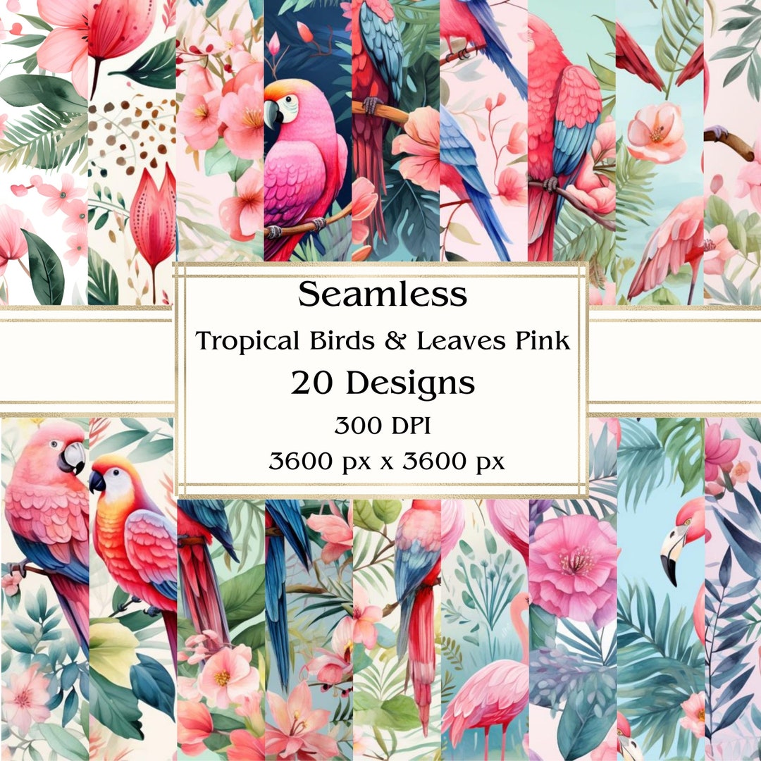 20 Tropical Birds & Leaves Seamless Digital Paper, JPEG, 12" X 12", Scrapbook Paper, Junk ...