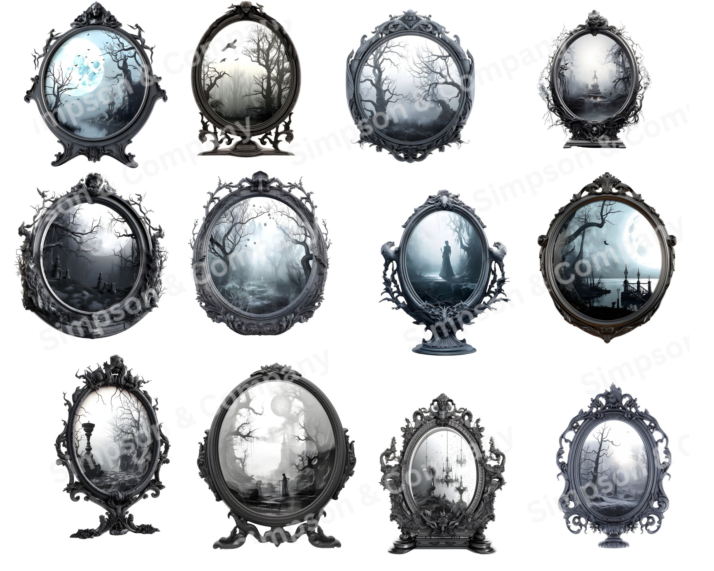 35 PNG Creepy Mirrors Clip Art, Haunted Mirrors Clipart, Halloween Clip ...