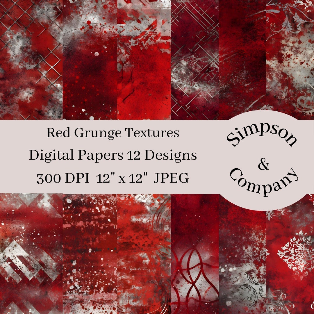 12 Red Grunge Textures Digital Papers, JPEG, 12 X 12, Scrapbook Paper ...