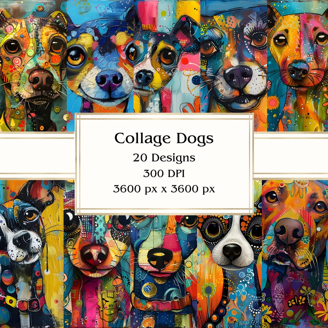 20 Collage Dogs Digital Paper, JPEG, 12" X 12", Scrapbook Paper, Junk ...