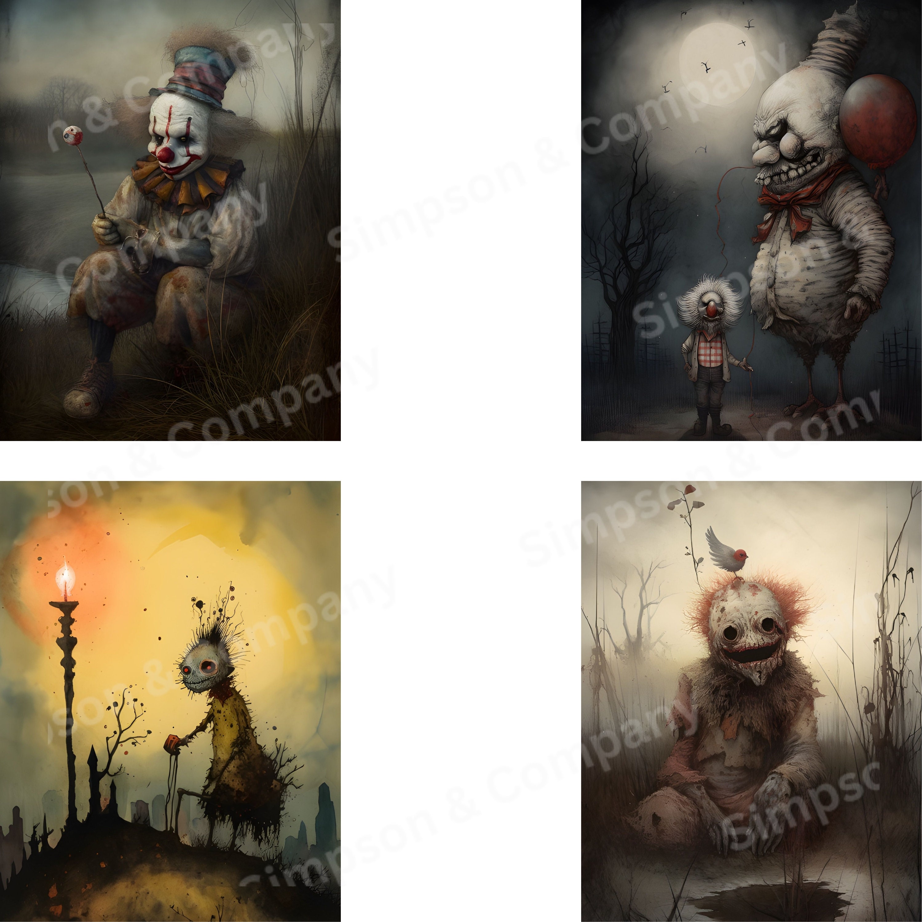20 Creepy Clowns & Creatures Journal Paper, Digital Paper JPEG, 8.5 X ...