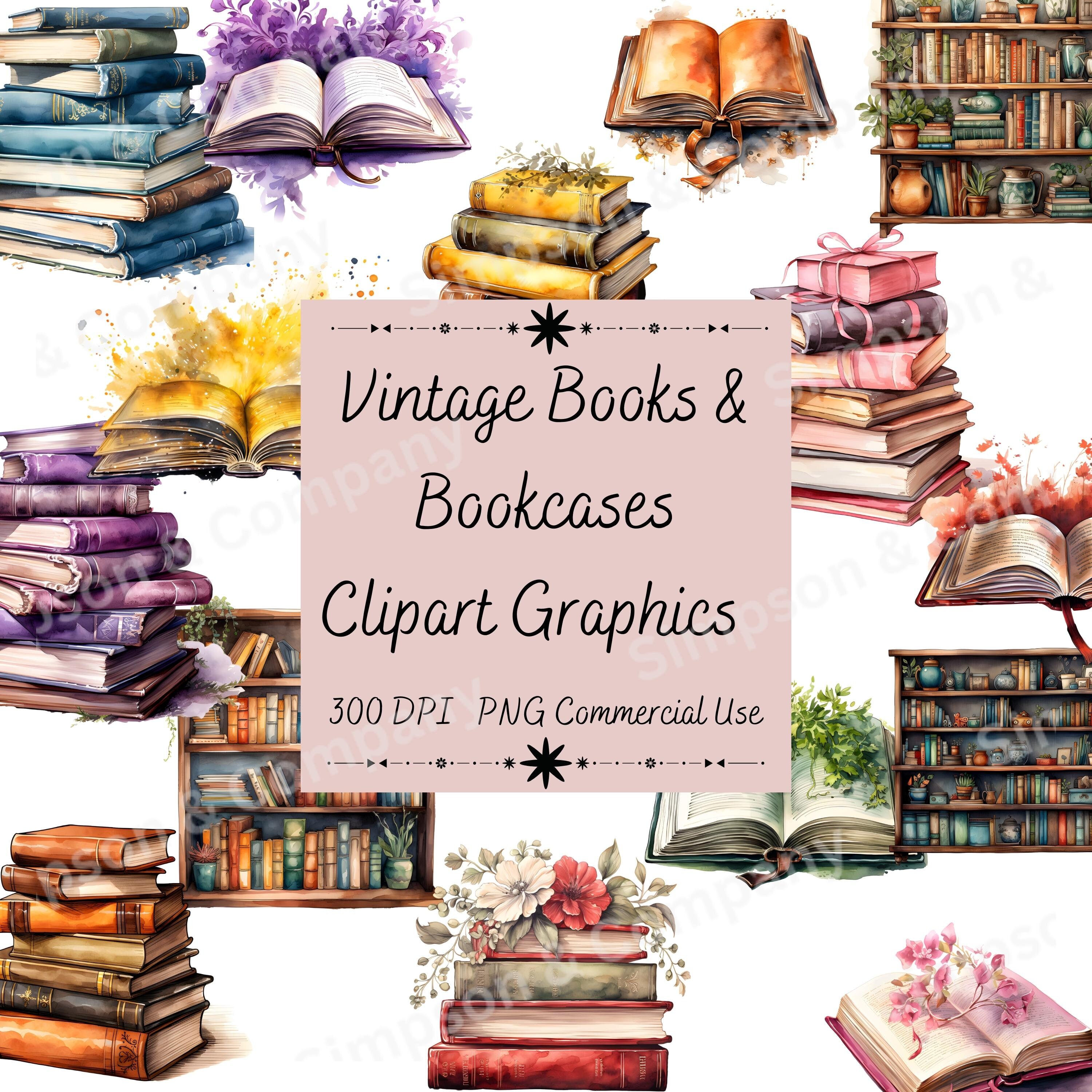 35 PNG Vintage Watercolor Books & Bookcases Clip Art Book - Etsy