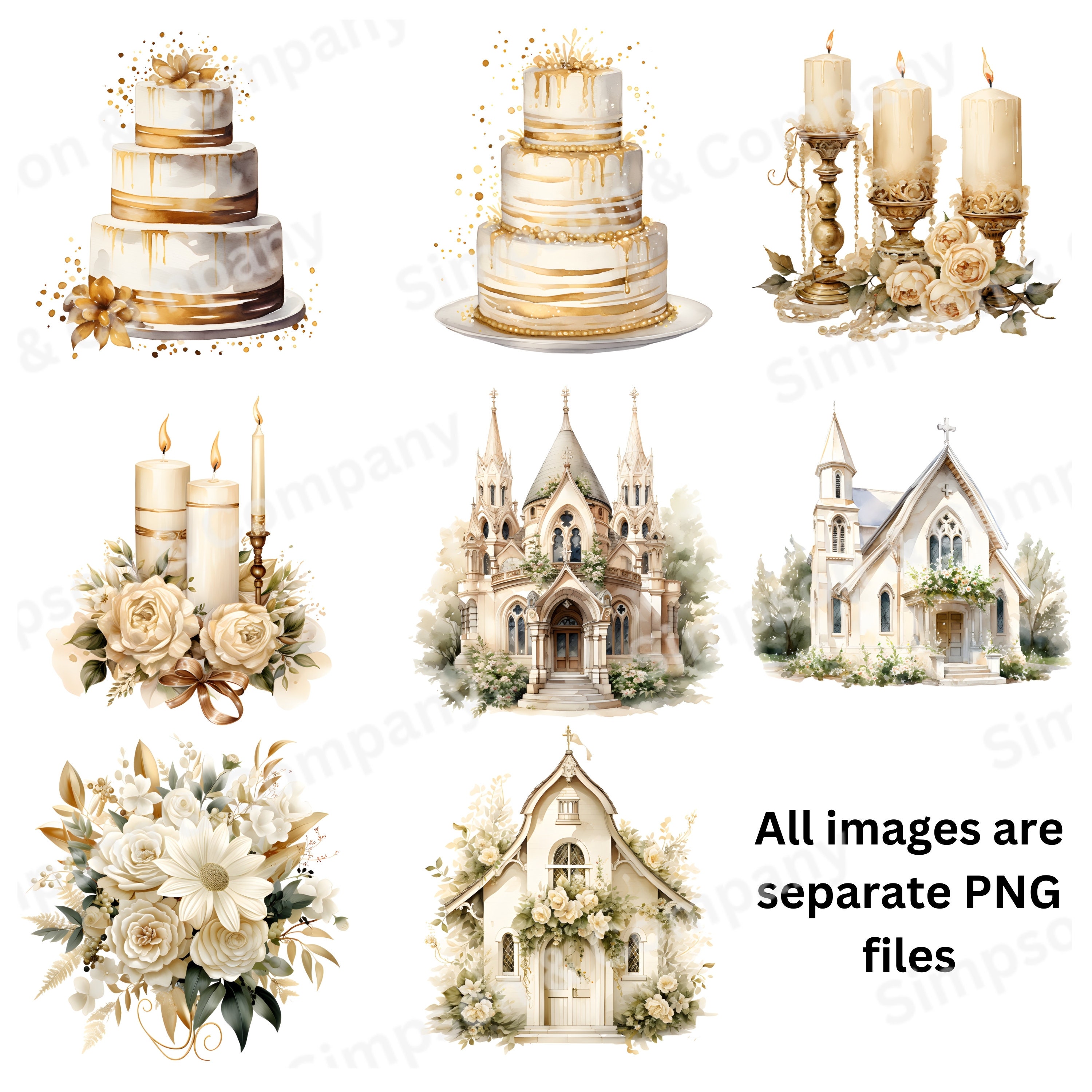35 PNG Watercolor Ivory & Gold Wedding Clipart, Wedding Graphics ...