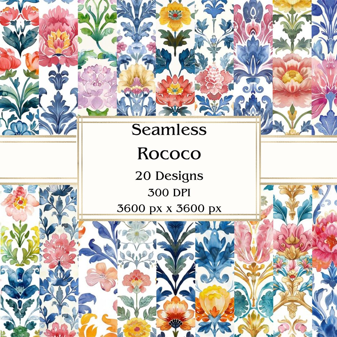 20 Rococo Seamless Digital Paper, JPEG, 12" X 12", Scrapbook Paper ...