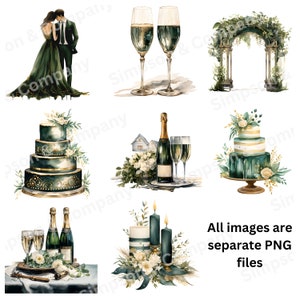 35 PNG Watercolor Green & Gold Wedding Clipart, Wedding Graphics ...