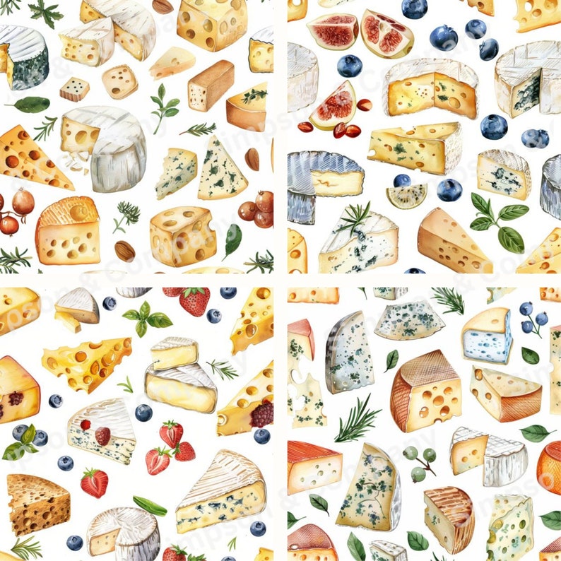 20 Cheese & Bread Seamless Digital Paper, JPEG, 12 X 12, Scrapbook ...