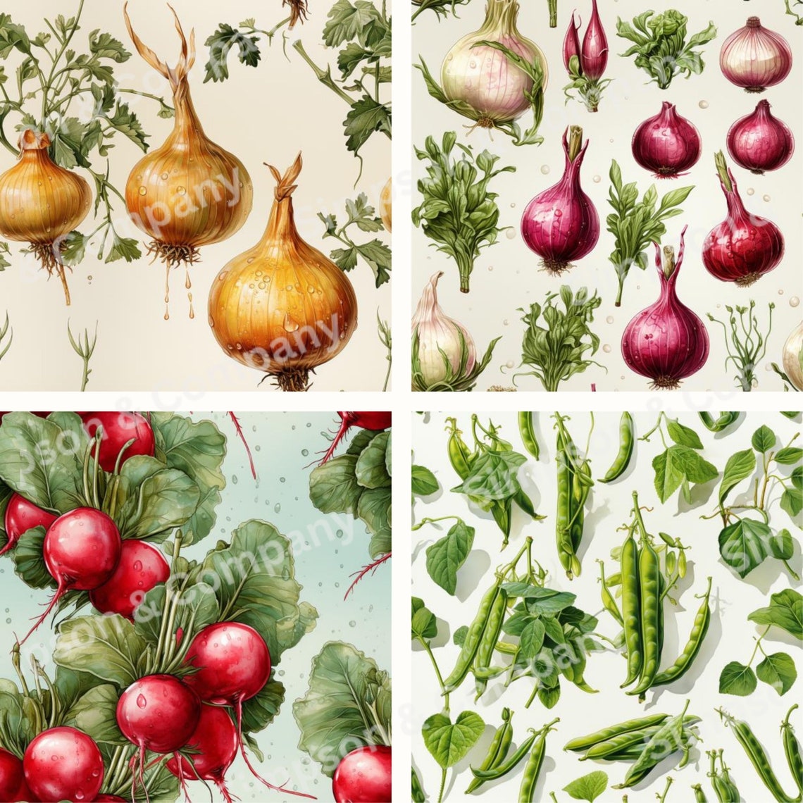 20 Watercolor Vegetables Seamless Digital Paper, JPEG, 12 X 12 ...