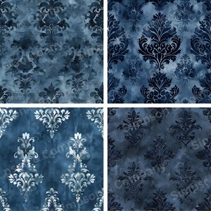 20 Blue Distressed Damask Seamless Digital Paper, JPEG, 12" X 12 ...