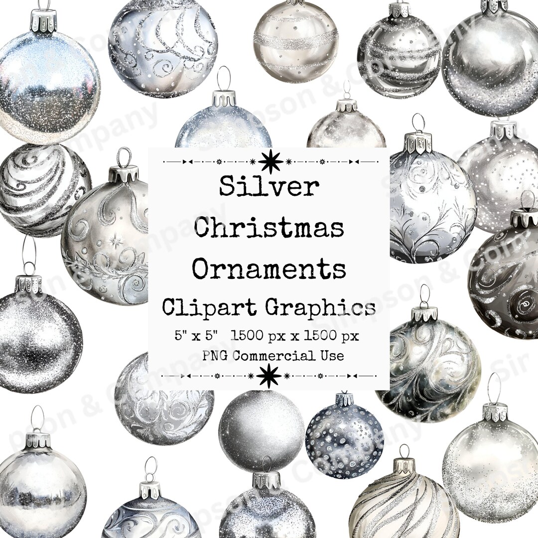 35 PNG Silver Christmas Ornaments Clip Art, Christmas Clip Art, Instant ...