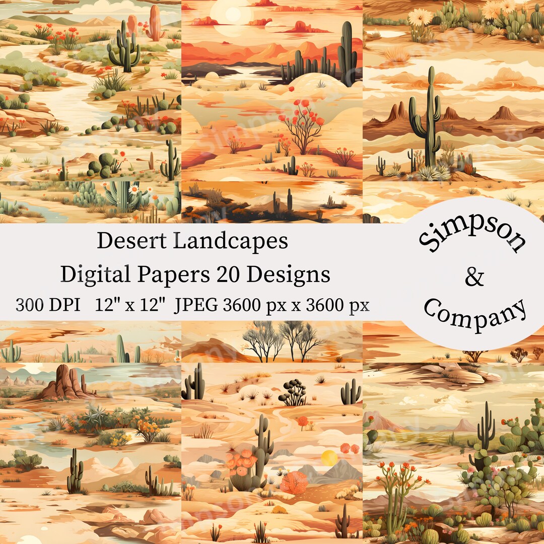 20 Desert Landscapes Digital Paper, JPEG, 12" X 12", Scrapbook Paper ...