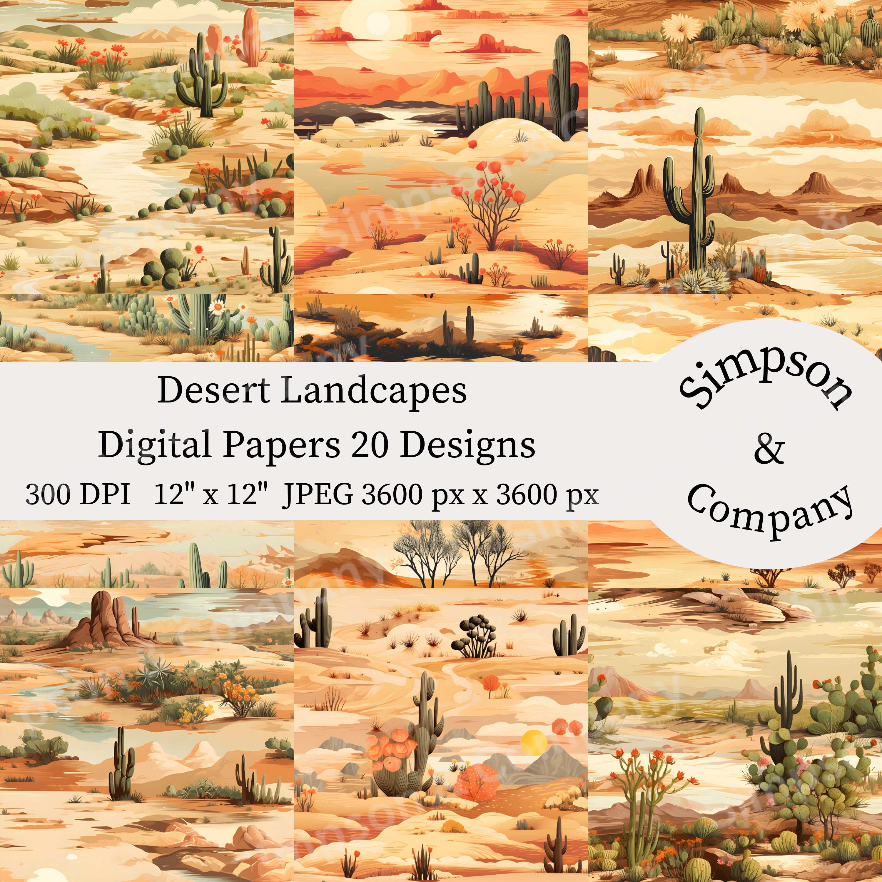 20 Desert Landscapes Digital Paper, JPEG, 12 X 12, Scrapbook Paper ...