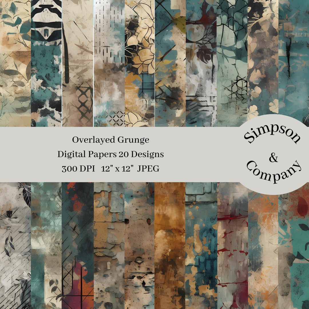 20 Overlayed Grunge Digital Paper, JPEG, 12 X 12, Scrapbook Paper, Junk ...
