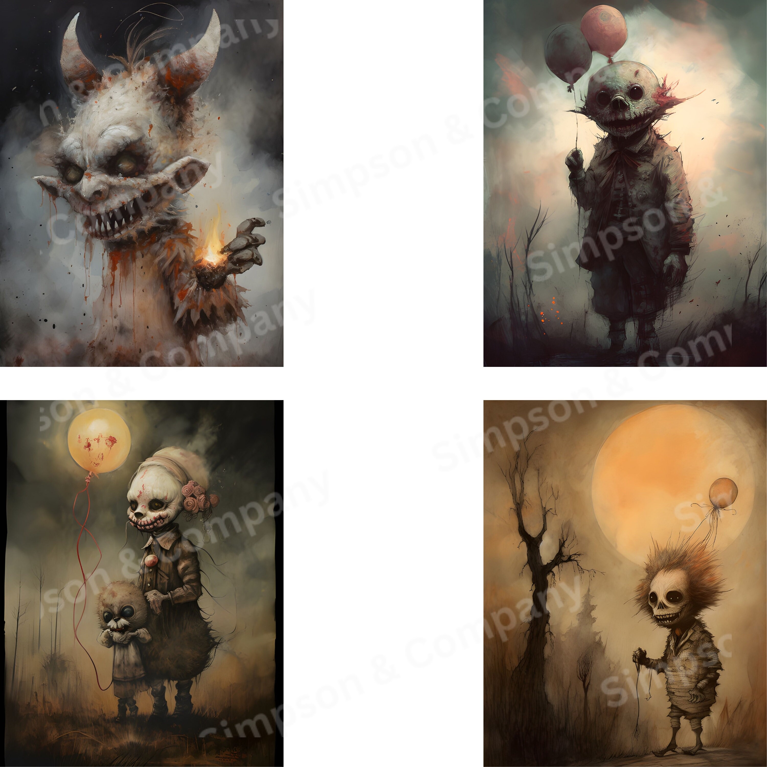 20 Creepy Clowns & Creatures Journal Paper, Digital Paper JPEG, 8.5 X ...