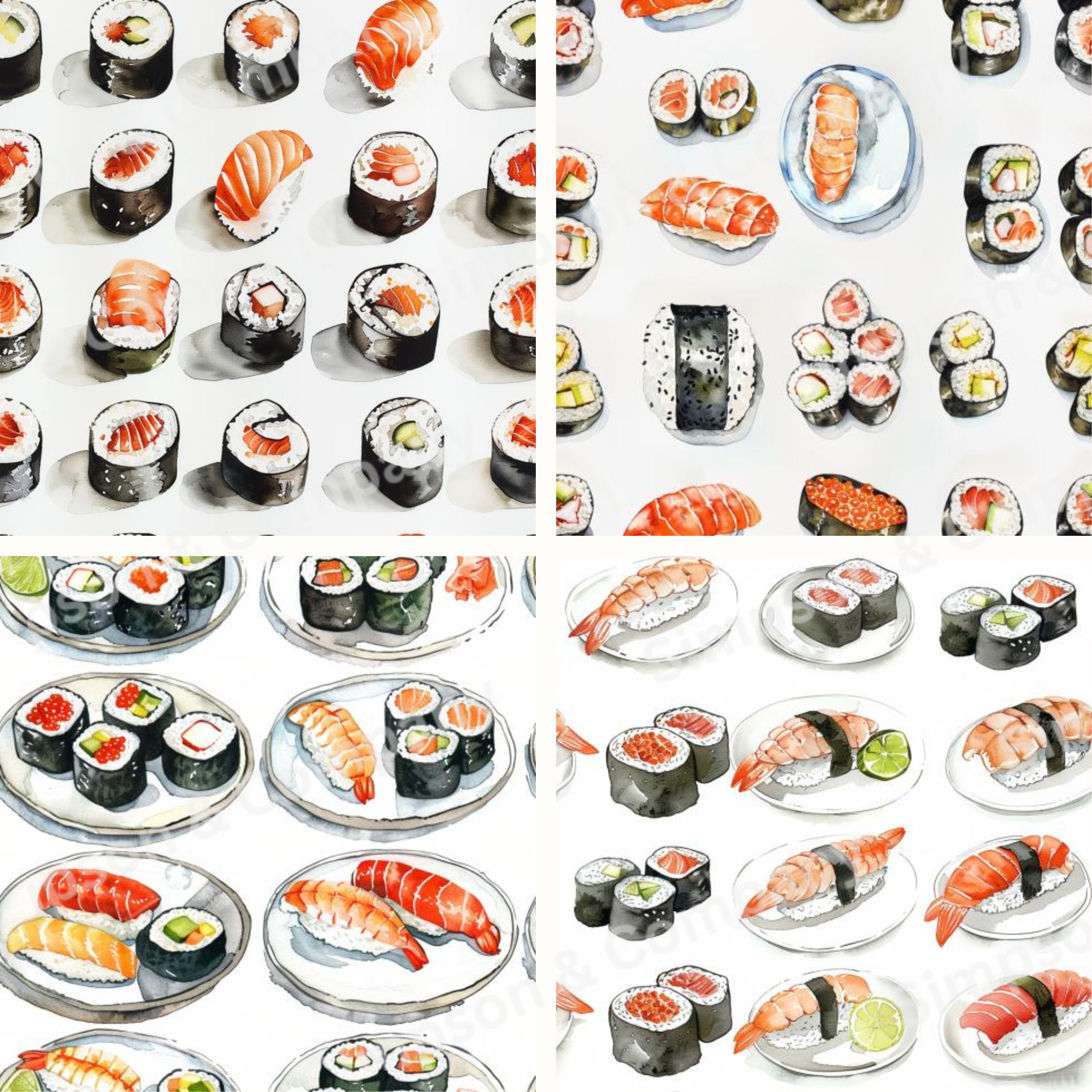 20 Sushi Seamless Digital Paper, JPEG, 12 X 12, Scrapbook Paper, Junk ...