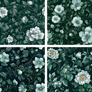 20 Green Floral Wallpaper Seamless Digital Paper, JPEG, 12 X 12, Scrapbook Paper, Junk Journal ...