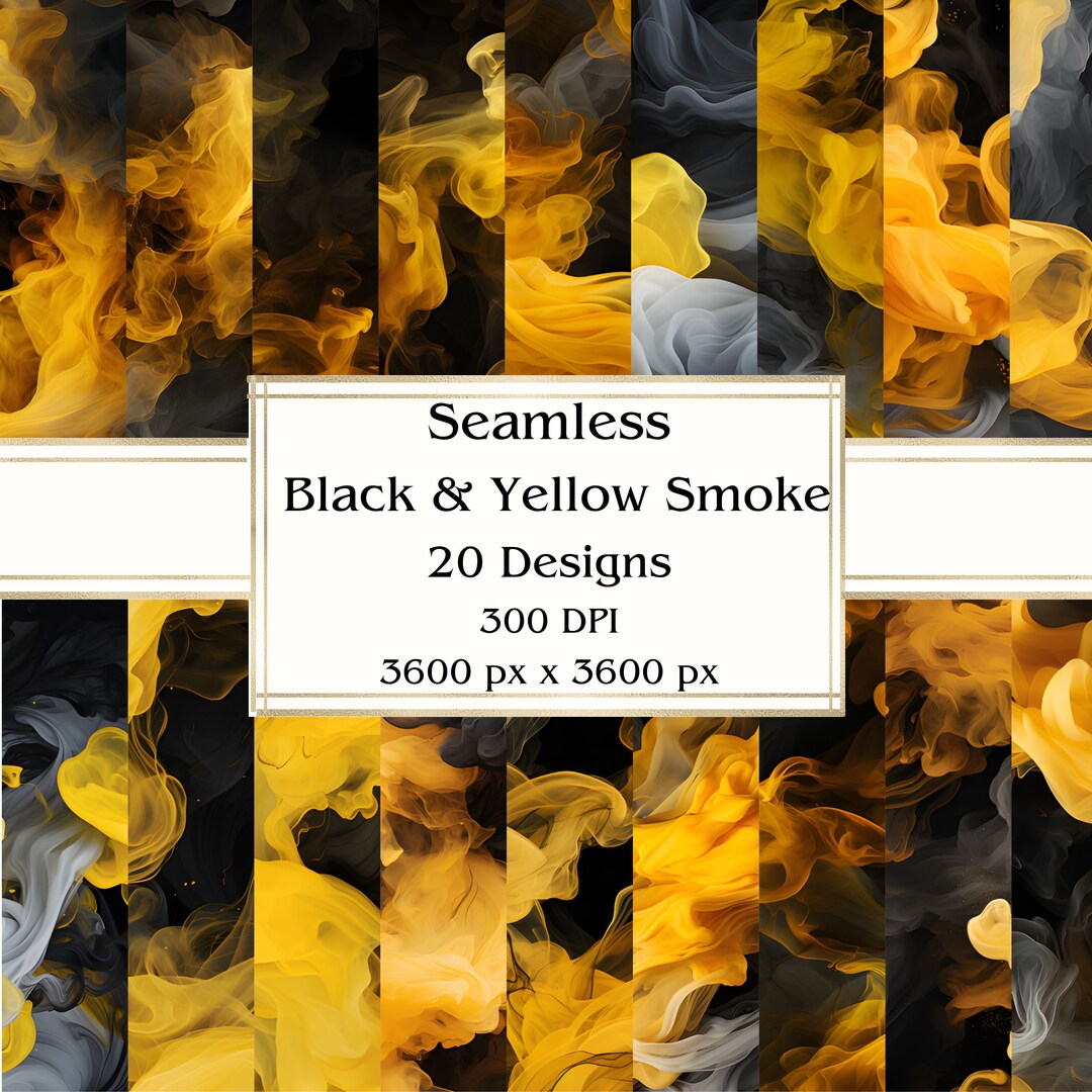 20 Black & Yellow Smoke Seamless Digital Paper, JPEG, 12" X 12 ...
