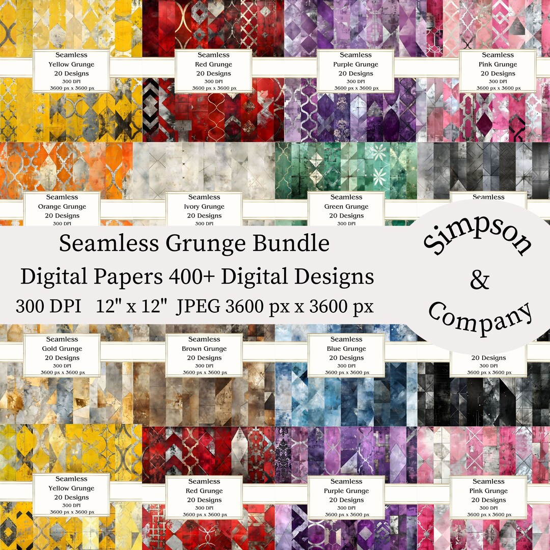 Seamless Grunge Bundle Digital Paper, 400+ Designs, JPEG, 12" X 12 ...