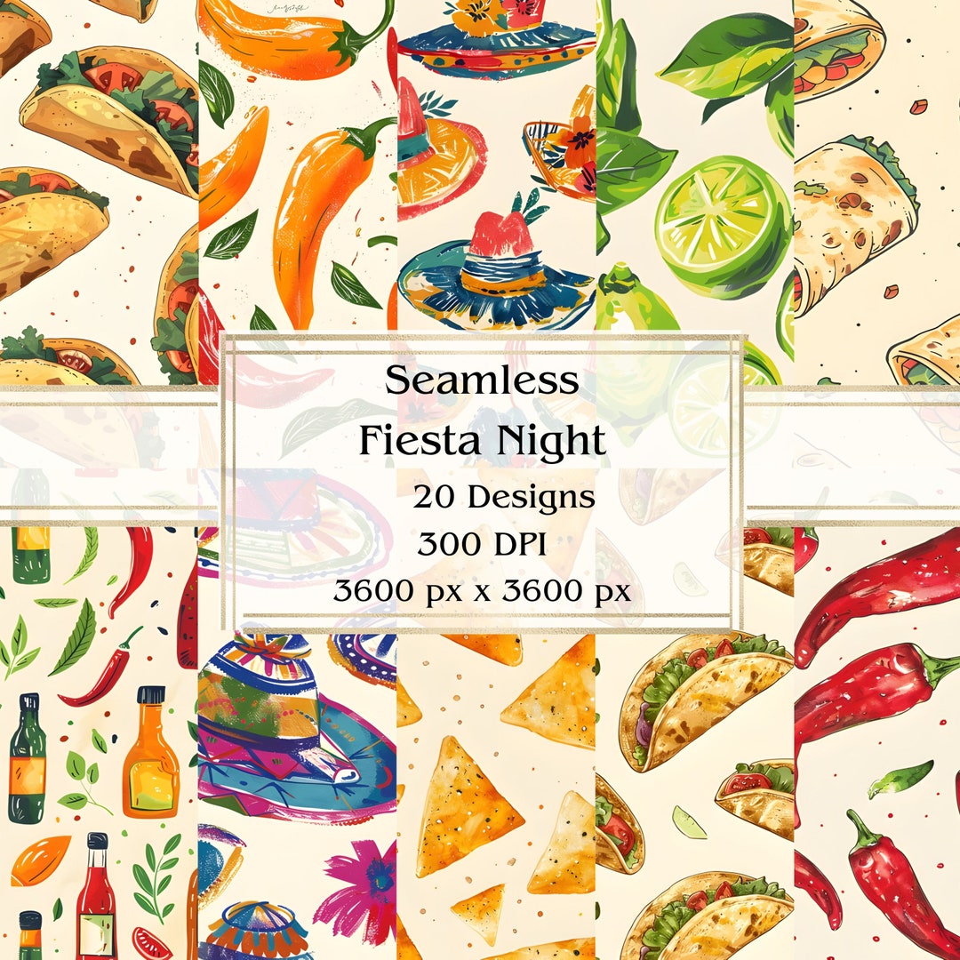 20 Fiesta Night Seamless Digital Paper, JPEG, 12" X 12", Scrapbook ...