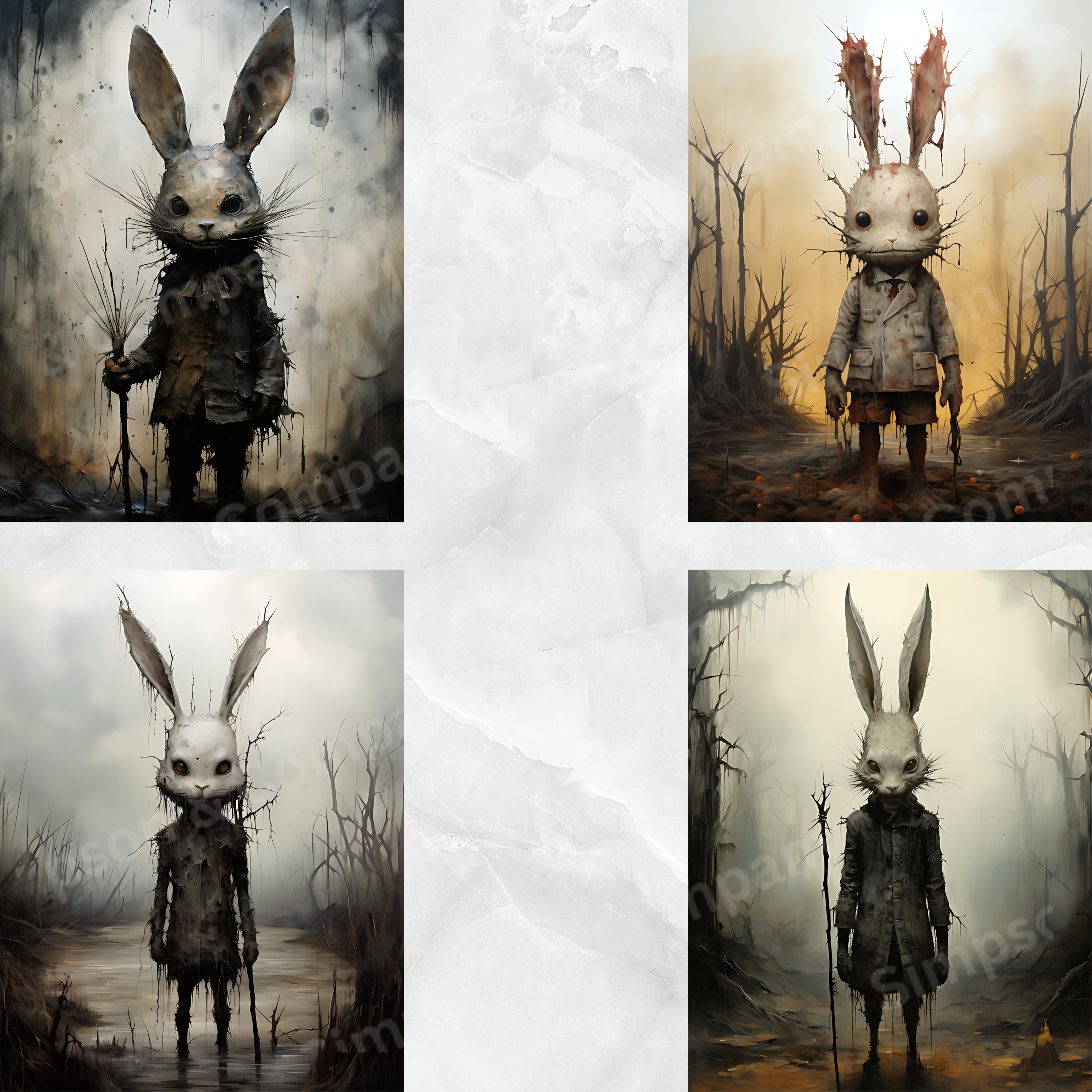 20 Creepy Rabbit Creatures Journal Paper, Digital Paper JPEG, 8.5 X 11 ...