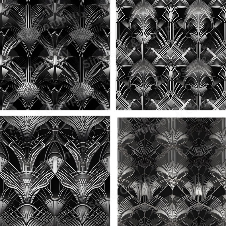 20 Silver Art Deco Digital Paper, JPEG, 12 X 12, Scrapbook Paper, Junk ...