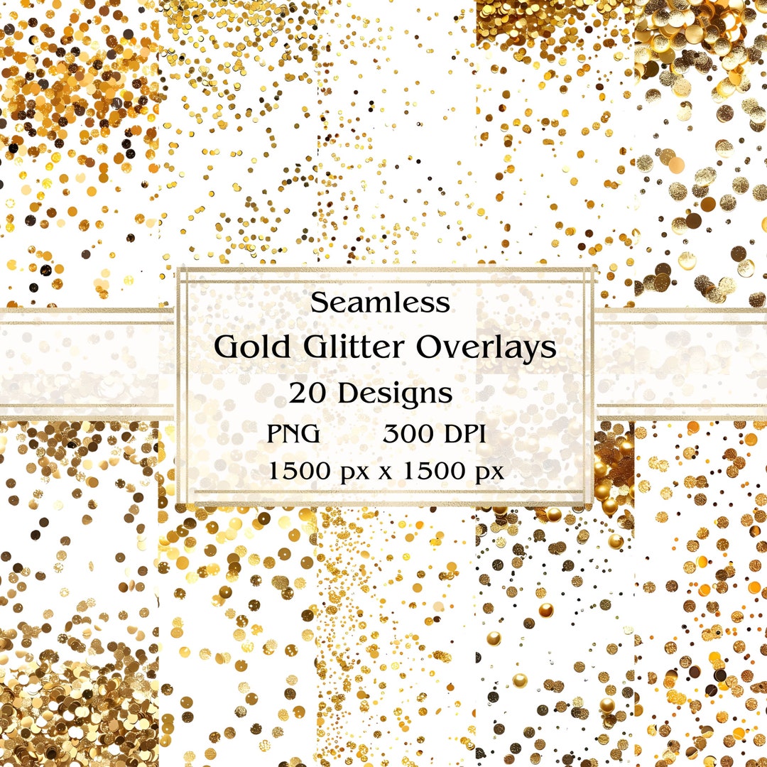 20 PNG Gold Glitter Overlay Seamless Clipart, Glitter Graphics, Instant ...