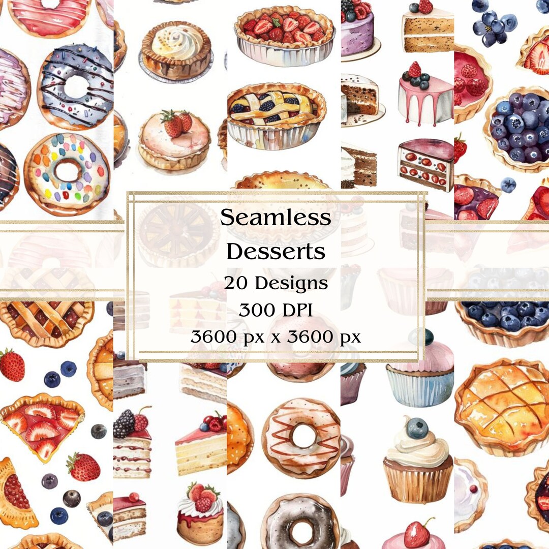 20 Desserts Seamless Digital Paper, JPEG, 12" X 12", Scrapbook Paper ...