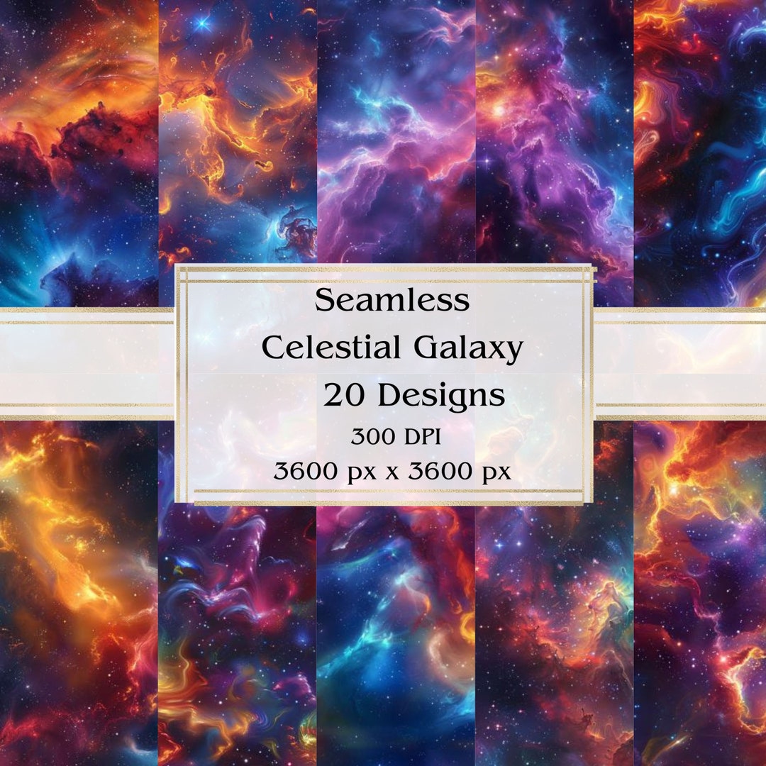 20 Celestial Galaxies Seamless Digital Paper, JPEG, 12" X 12 ...
