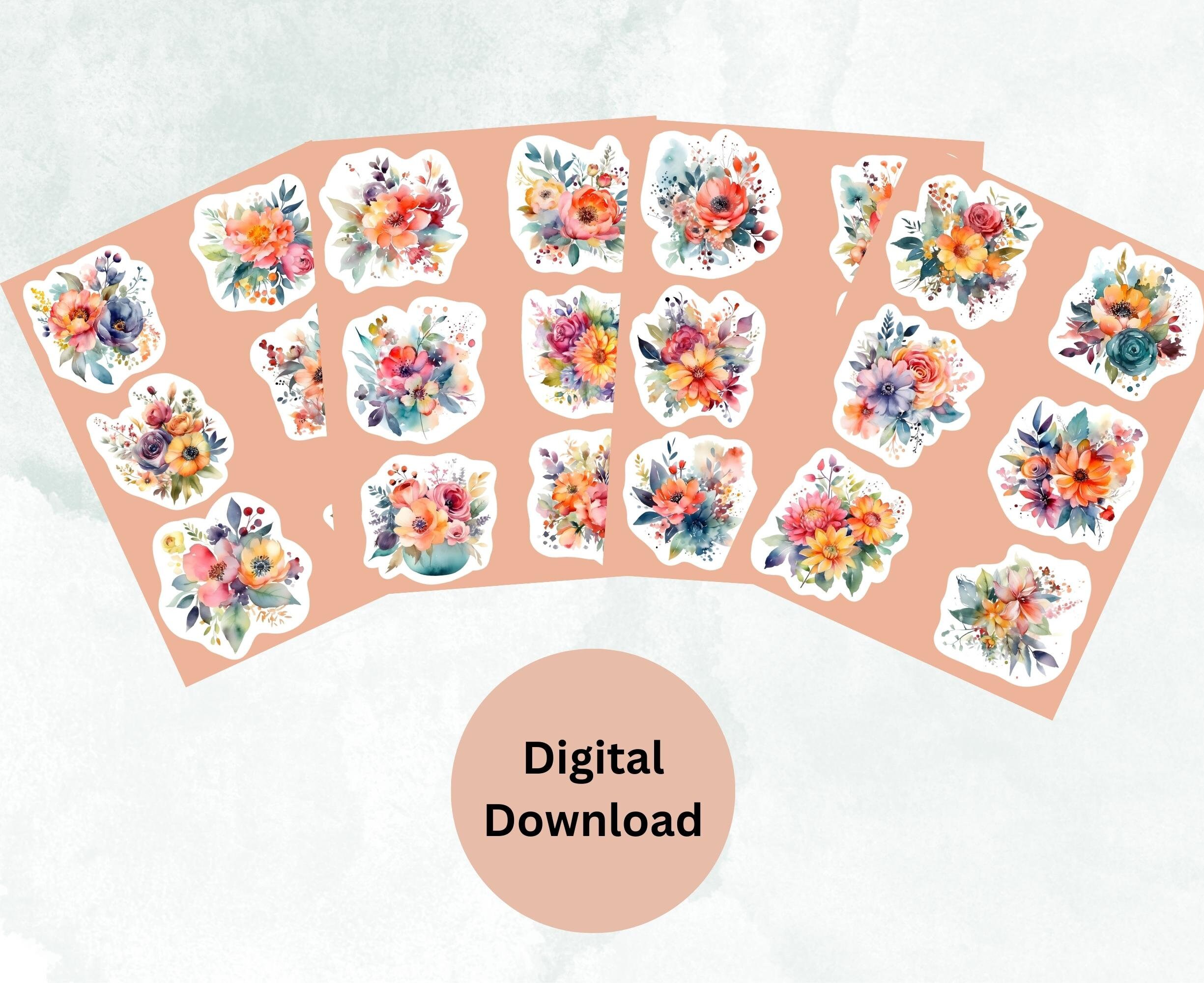 24 Watercolor Flower Bouquets Digital Stickers, Flowers, Floral ...