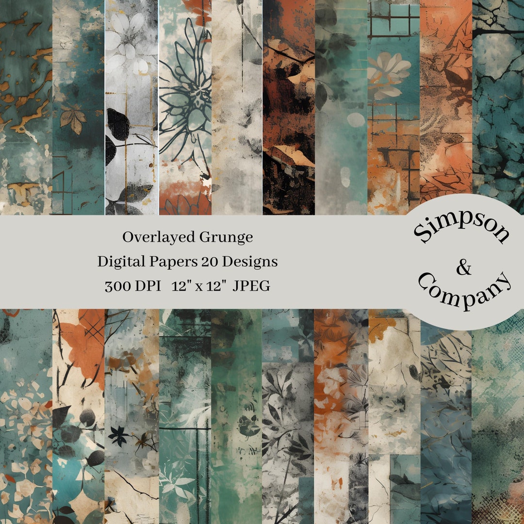 20 Overlayed Grunge Digital Paper, JPEG, 12 X 12, Scrapbook Paper, Junk ...