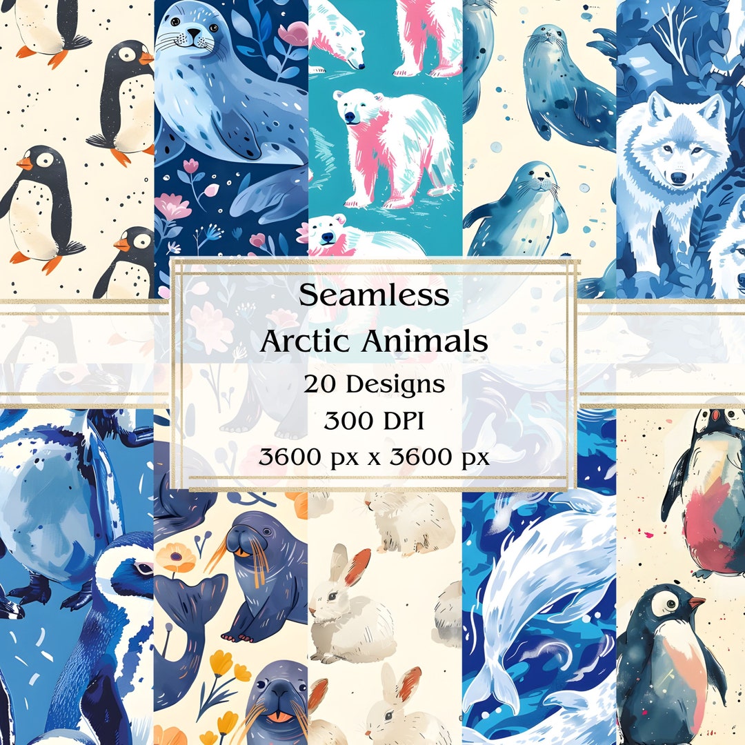 20 Arctic Animals Patterns Seamless Digital Paper, JPEG, 12" X 12 ...