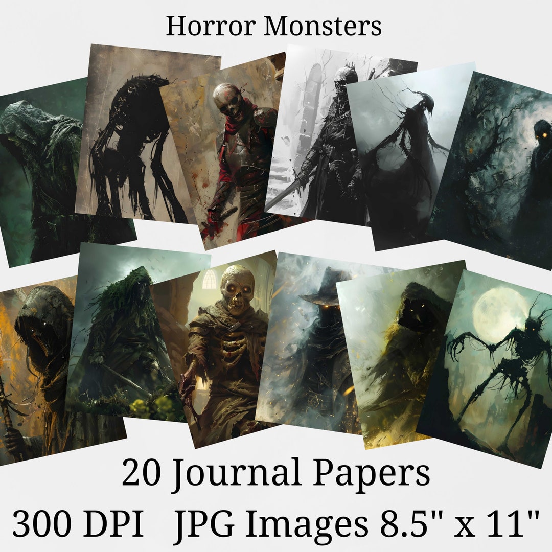 20 Horror Monsters Journal Paper, Digital Paper JPEG, 8.5" X 11 ...
