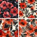 20 Red & Black Floral Seamless Digital Paper, JPEG, 12" X 12 ...