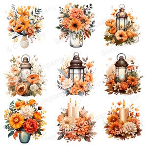 35 PNG Fall Floral Decor Clipart, Autumn Flowers Clipart, Instant ...