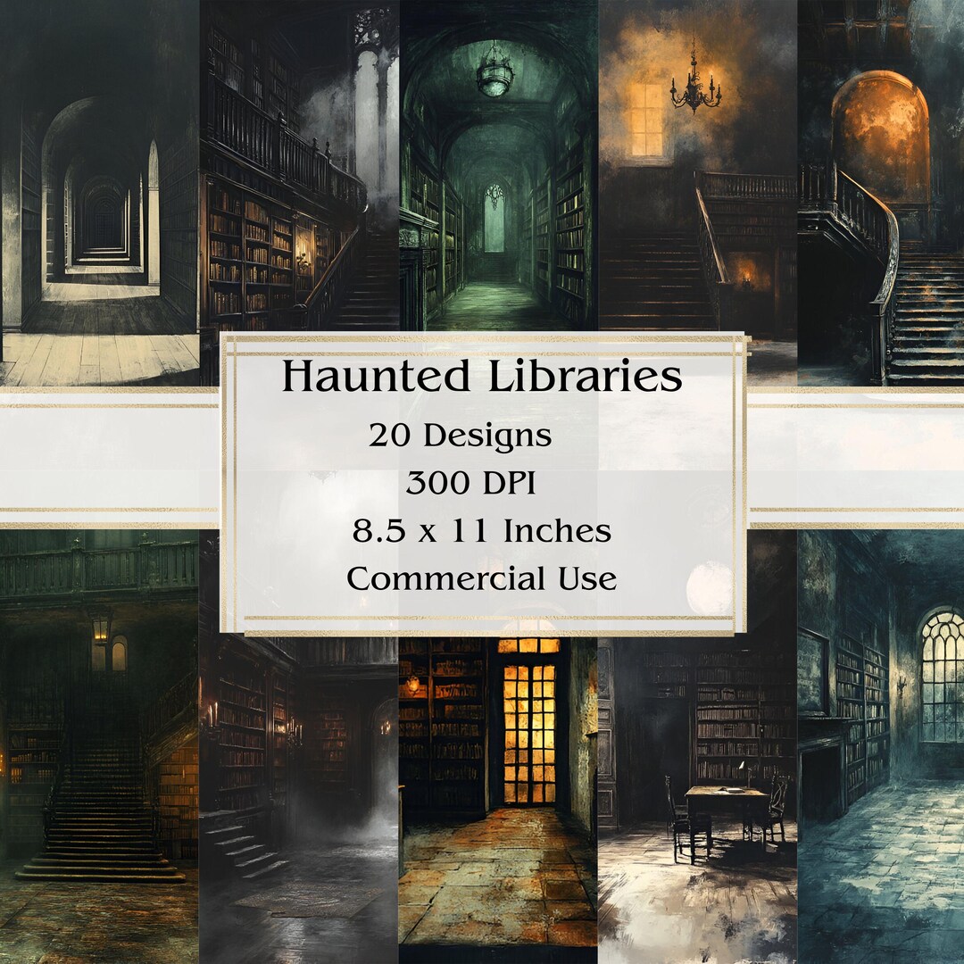 20 Haunted Libraries Journal Paper, Digital Paper JPEG, 8.5" X 11 ...