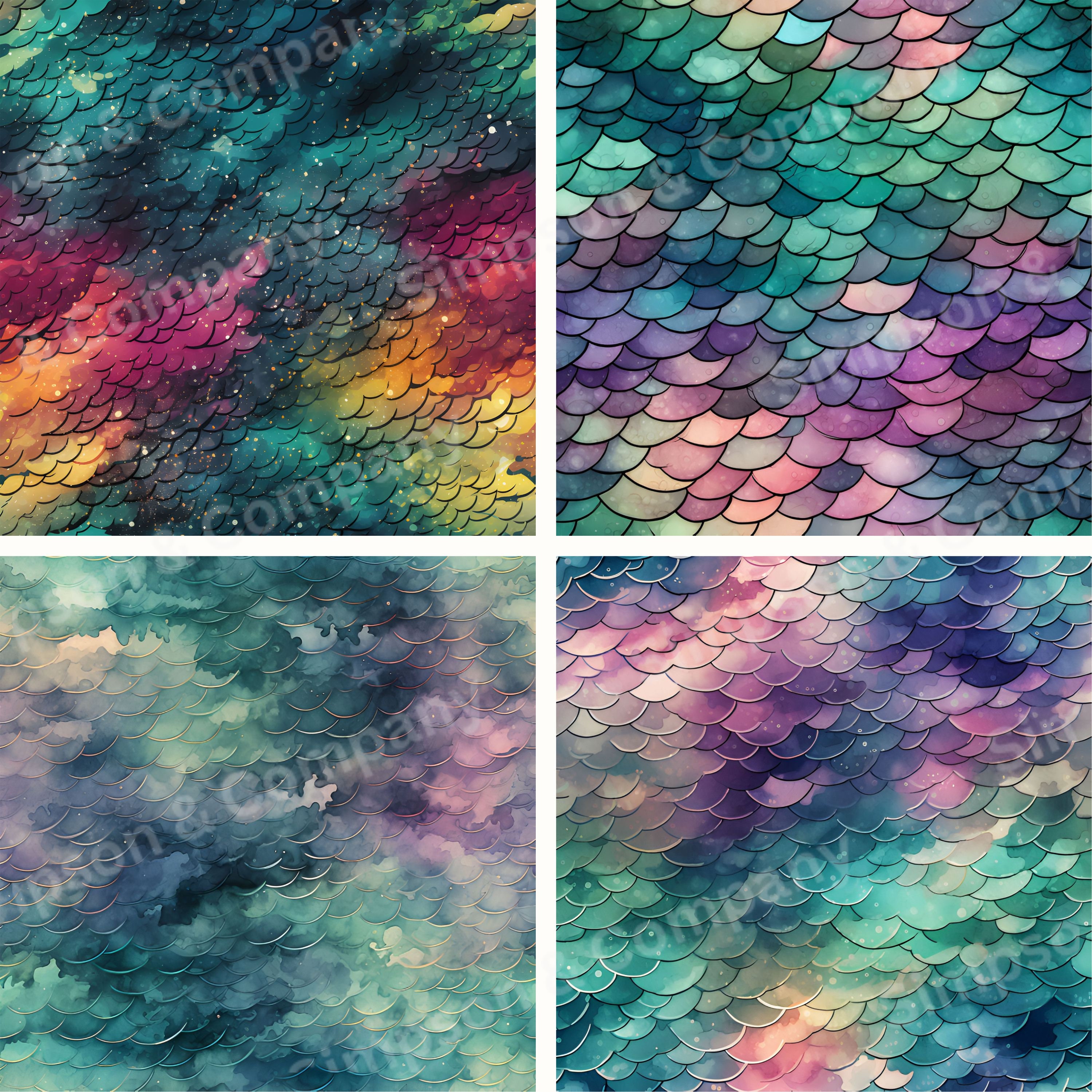 20 Mermaid Scales Seamless Digital Paper, JPEG, 12 X 12, Scrapbook ...