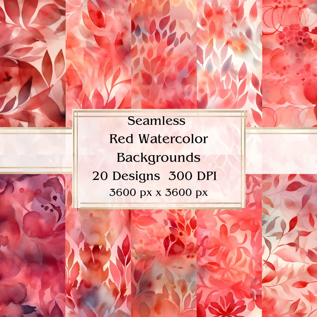 20 Red Watercolor Backgrounds Seamless Digital Paper, JPEG, 12" X 12 ...
