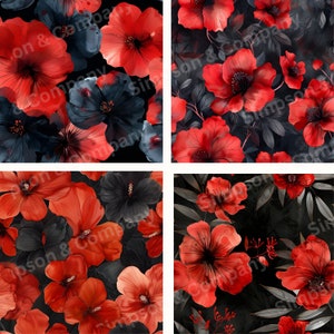 20 Red & Black Floral Seamless Digital Paper, JPEG, 12" X 12 ...