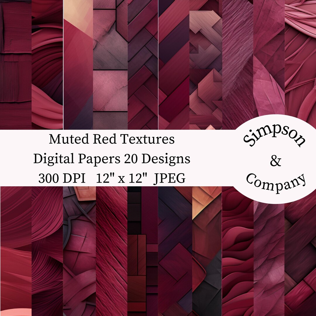 20 Muted Red Textures Digital Papers, JPEG, 12 X 12, Scrapbook Paper ...