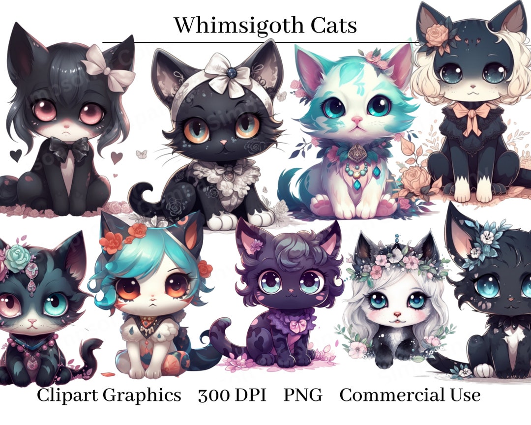 35 PNG Whimsigoth Cats Clip Art, Gothic Clipart, Cats Clip Art, Instant ...
