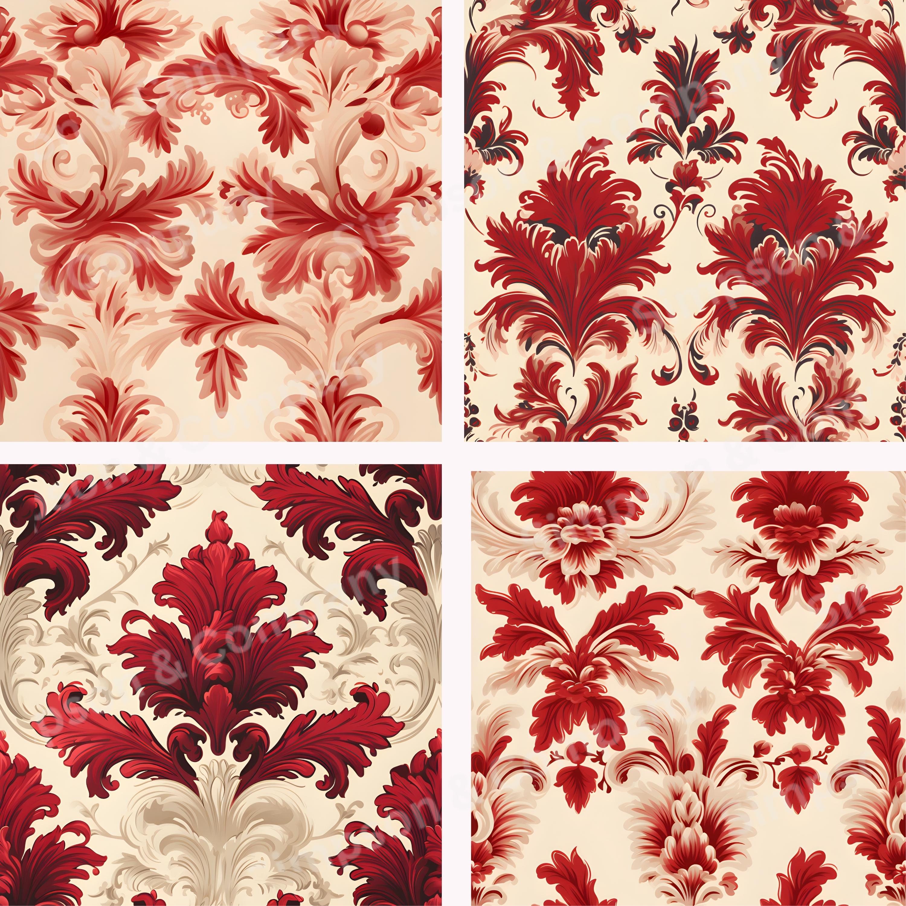 20 Red Damask Digital Paper, Victorian Digital Paper Pack, JPEG, 12 X ...