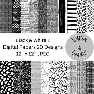 20 Black & White 2 Digital Papers, JPEG, 12" X 12", Scrapbook Paper ...