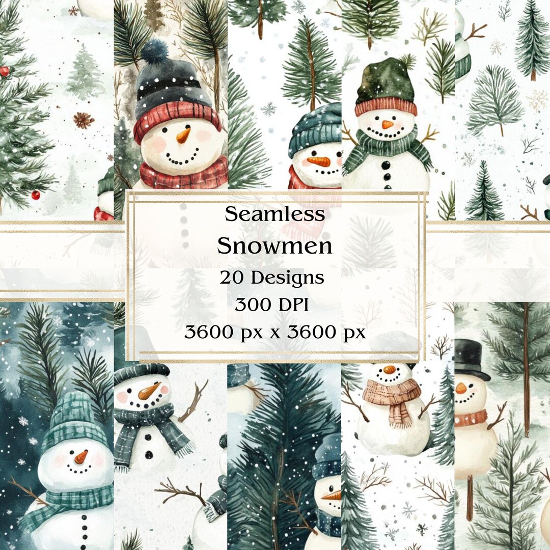 20 Snowmen Seamless Digital Paper, JPEG, 12 X 12, Scrapbook Paper, Junk ...