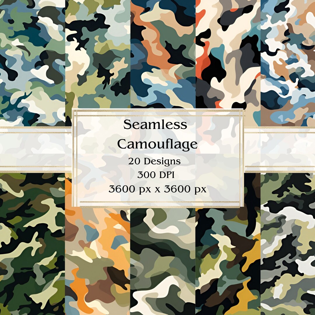 20 Camouflage Seamless Digital Paper, Camo Digital Paper, JPEG, 12" X ...