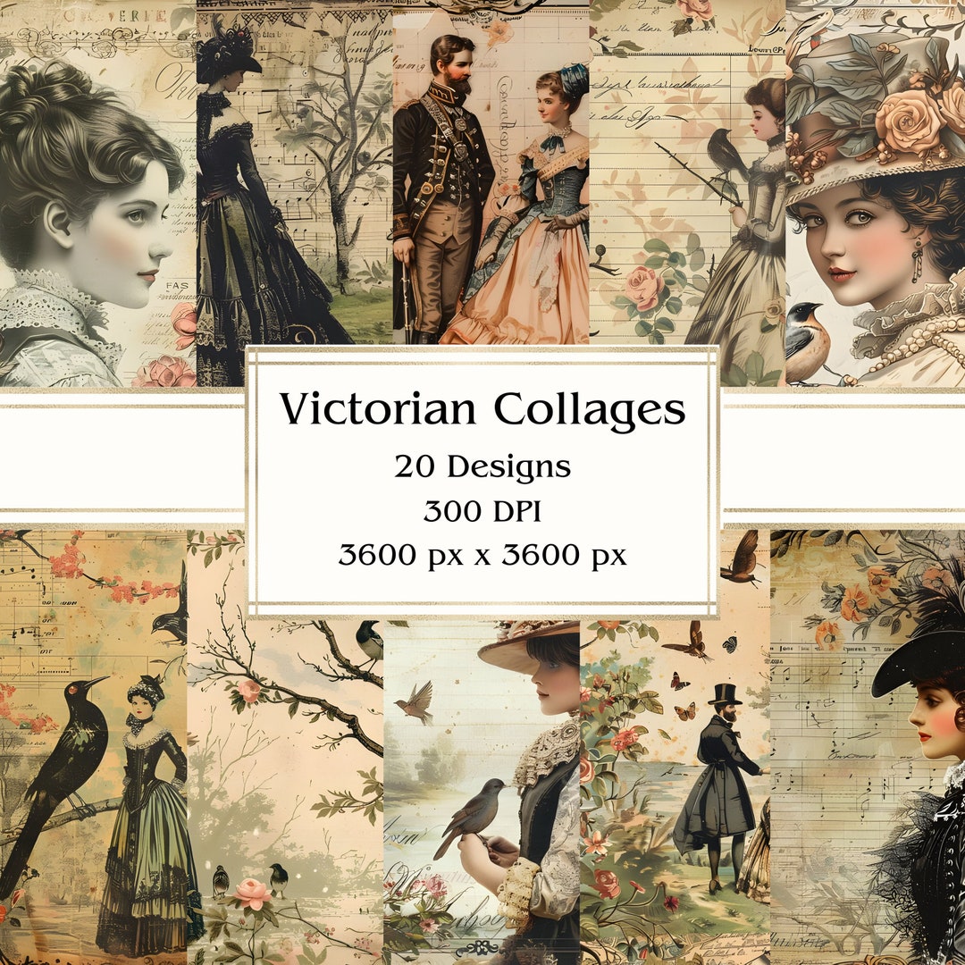 20 Victorian Collages Digital Paper, JPEG, 12" X 12", Scrapbook Paper ...