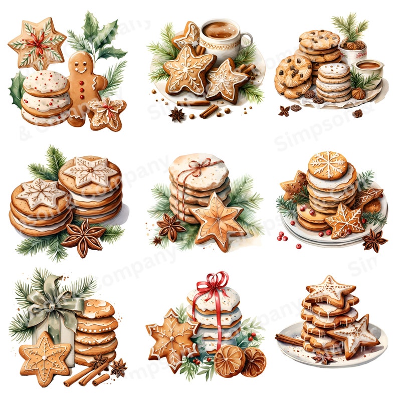 35 PNG Watercolor Christmas Cookies Clipart, Christmas Clipart, Cookies ...
