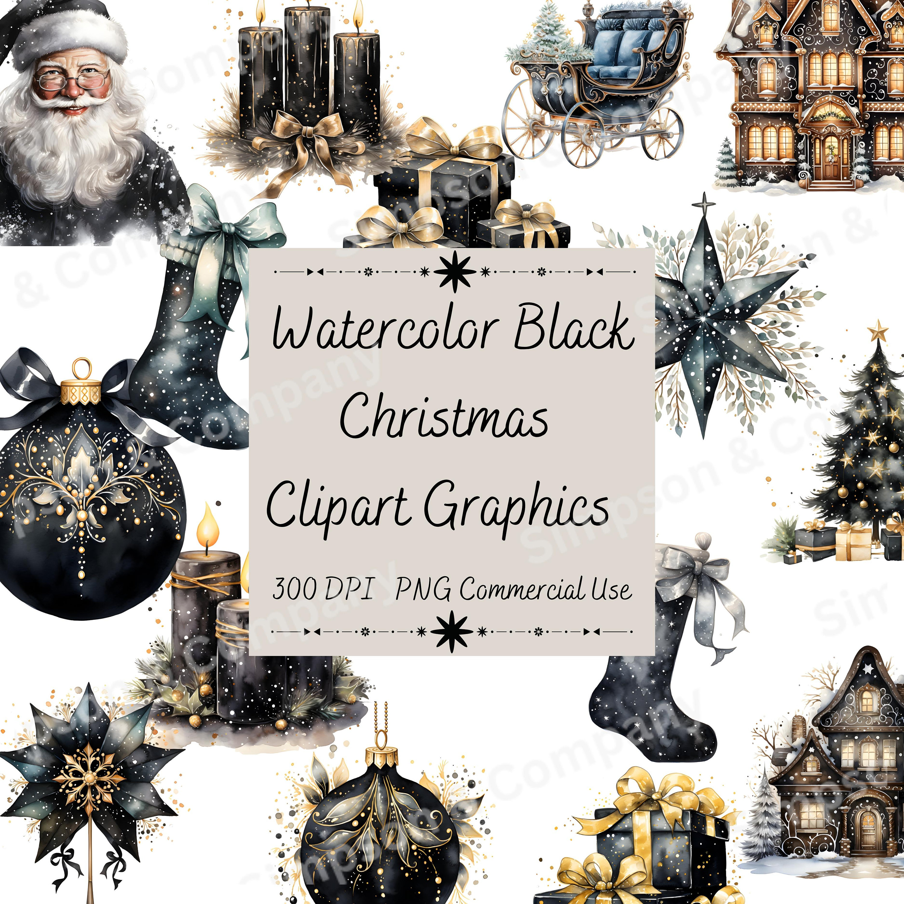 35 PNG Watercolor Black Christmas Clip Art, Christmas Clip Art, Instant ...
