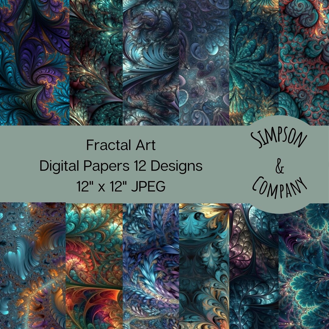 12 Fractal Art Digital Papers, JPEG, 12 X 12, Scrapbook Paper, Junk ...
