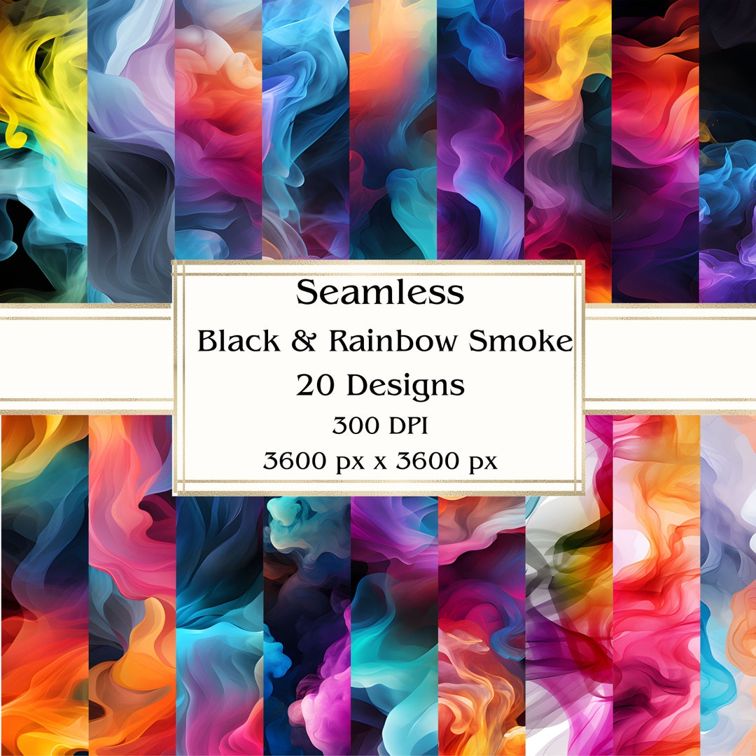 20 Black & Rainbow Smoke Seamless Digital Paper, JPEG, 12" X 12 ...